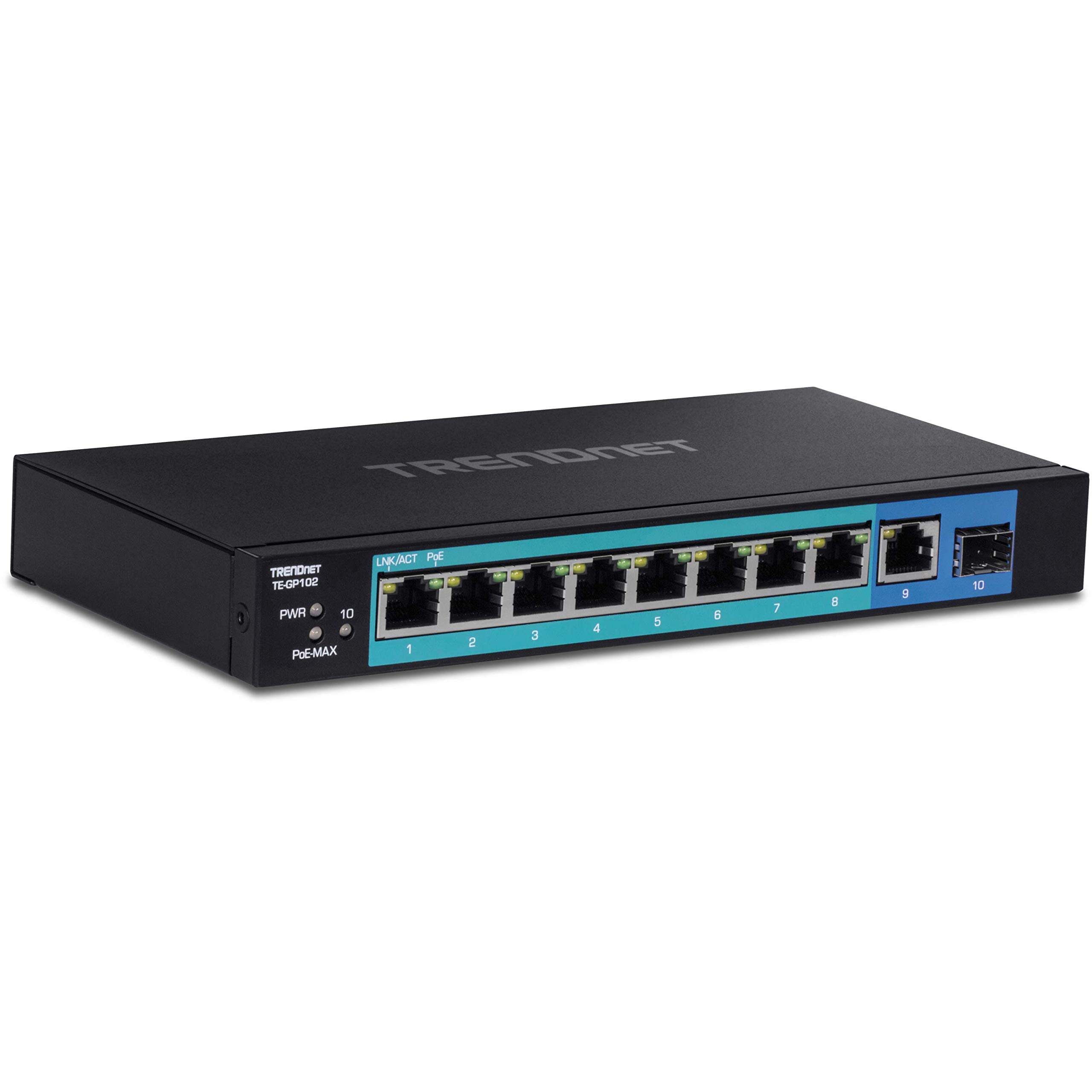 TRENDnet 10-Port Unmanaged Gigabit PoE+ Switch, Black, TE-GP102 (Renewed)