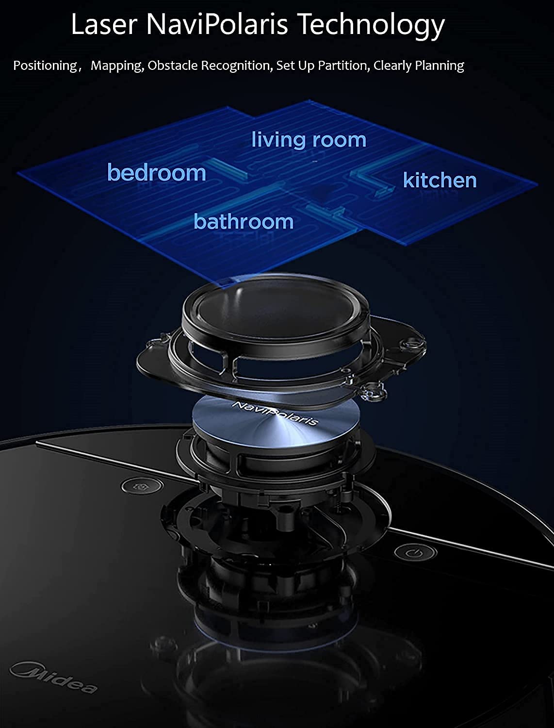 Midea M7 (LDS) Robot Vacuum Cleaner, 4000Pa Strong Suction Power Vacuum Cleaner with Mopping Function, Self-Charging Vacuum Cleaner, Route Planning, for Animal Hair/ Floors/ Carpets, 5200mAh, Black