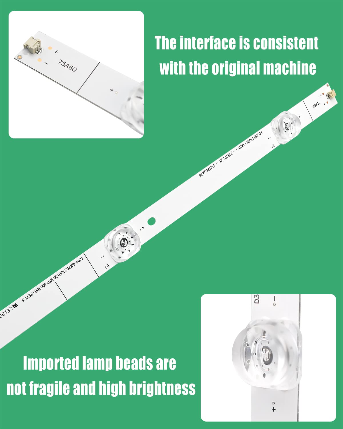 LED Backlight Strips Fit for Hisense SVH750A76 HD750S3U81-TAB1 CRH-BX75S3U813030T14069B8-REV1.3 Replace SVH750A76 75H6570G 75R6E3 75H6510G 75E3D 75A6G, 14 Pcs
