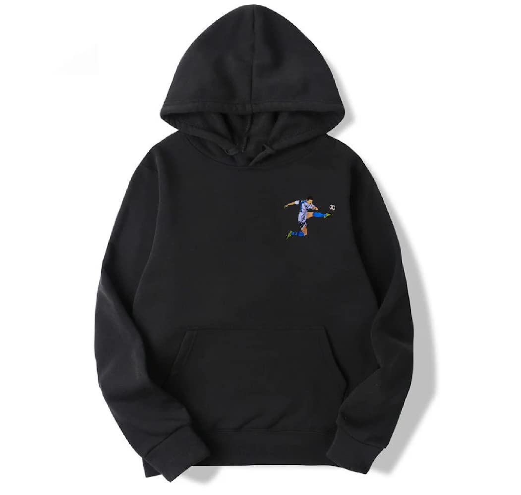 Pullover Hoodie Mens/Womens/Unisex Cotton/Spandex Blue Soccer/Football Logo - Black - Medium