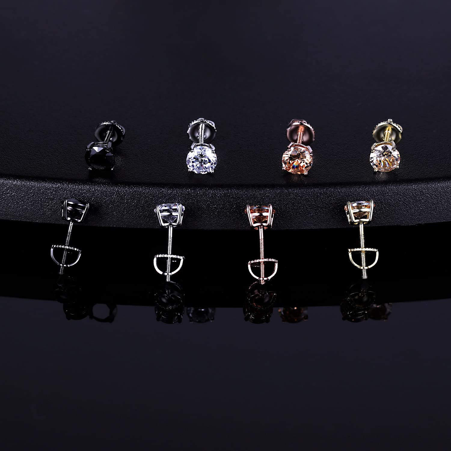 Pack of Screw Back Earrings 18K Gold Plated Cubic Zirconia Rainbow CZ Simulated Diamond Studs for Women Men Hypoallergenic for Sensitive Ears Helix Piercing Post