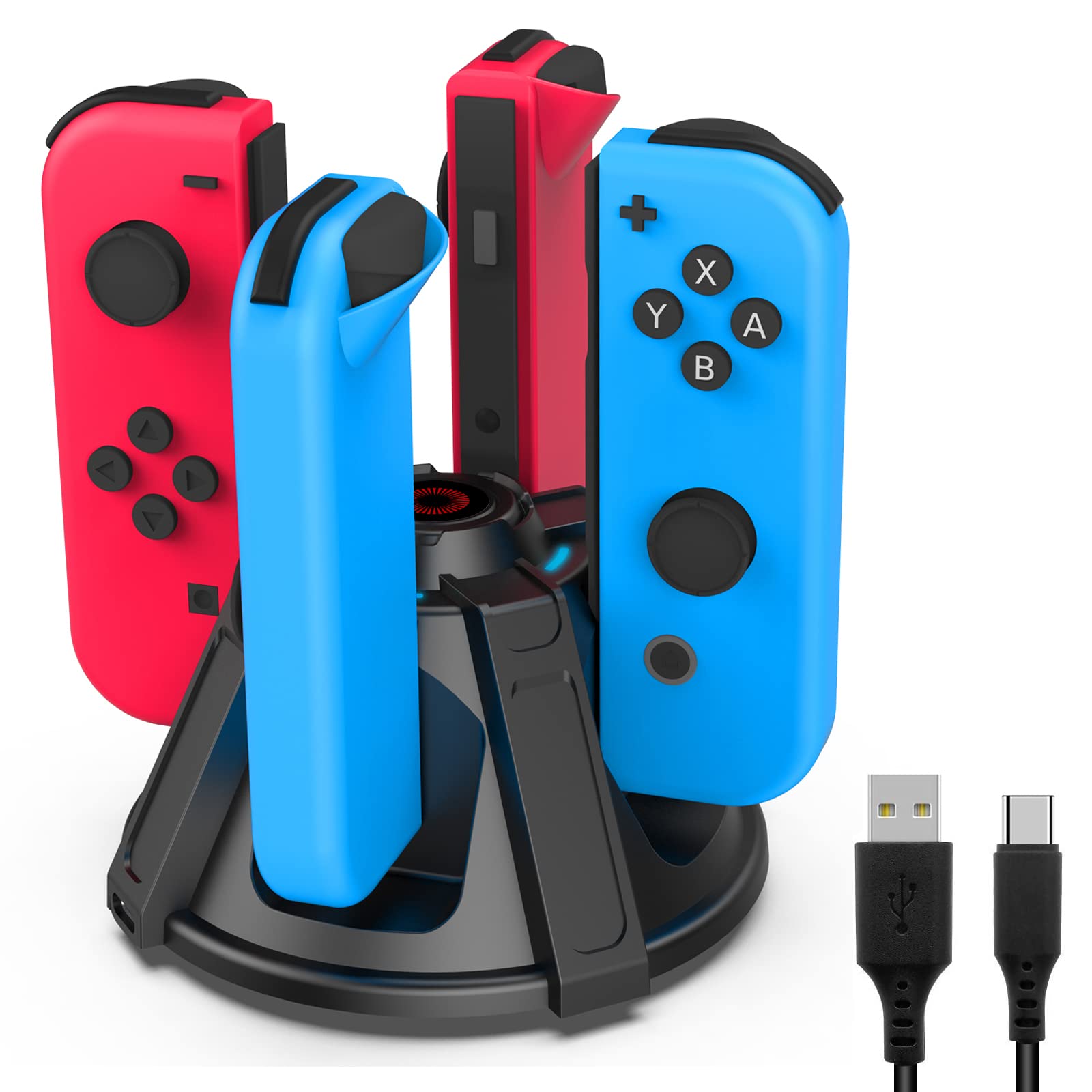 SIKROFEGEN Joy-Con Charger Dock for Nintendo Switch/Switch OLED with LED Indicator, Charges Up to 4 Joy-Cons