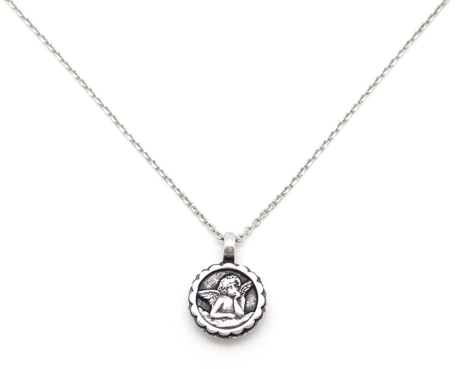 Mariana Silvertone Guardian Angel Pendant Necklace in Blue Crystal 206206