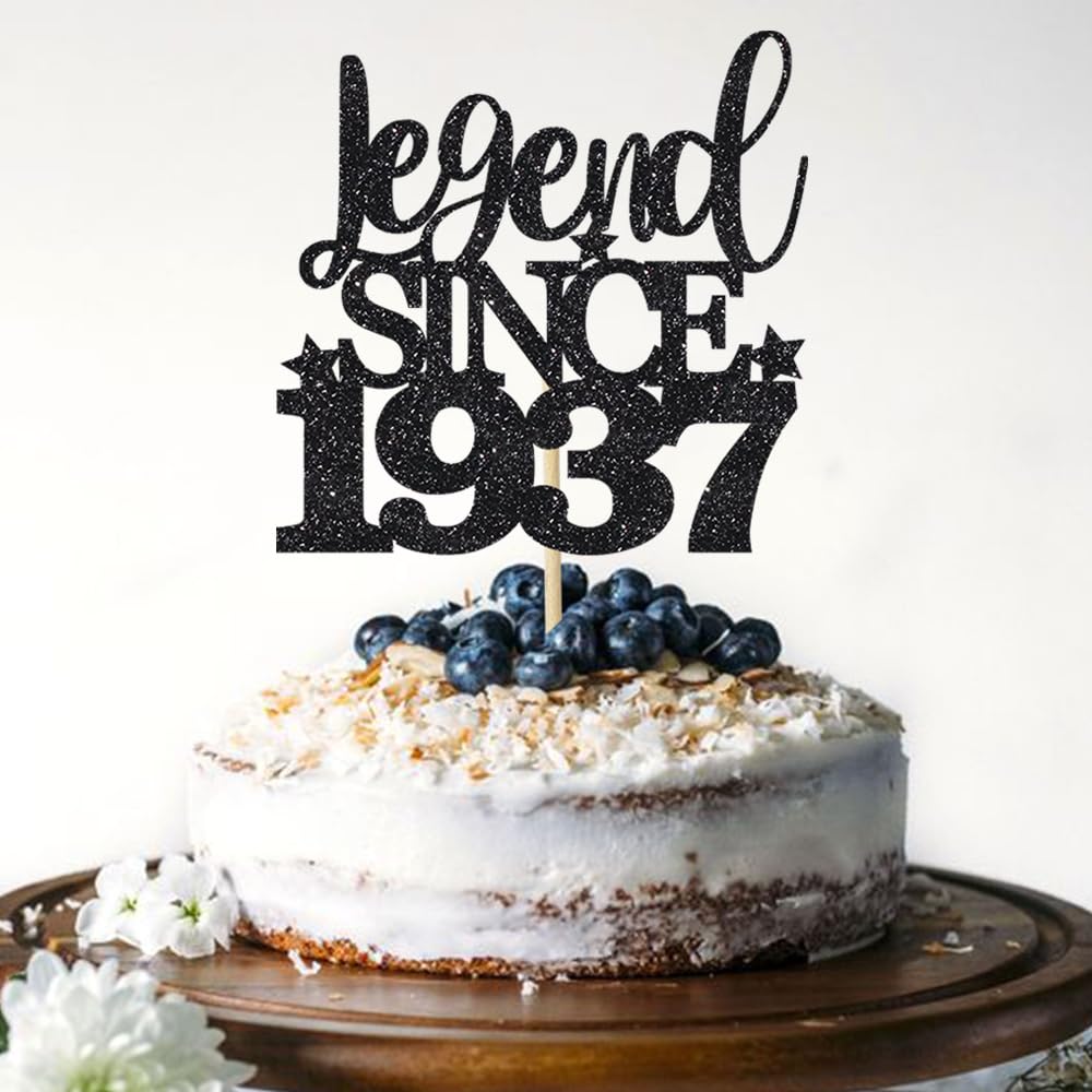 Legend Since 1937 Cake Topper for 85th Men and Women Birthday Party ,black gold glitter cake decoration supplies
