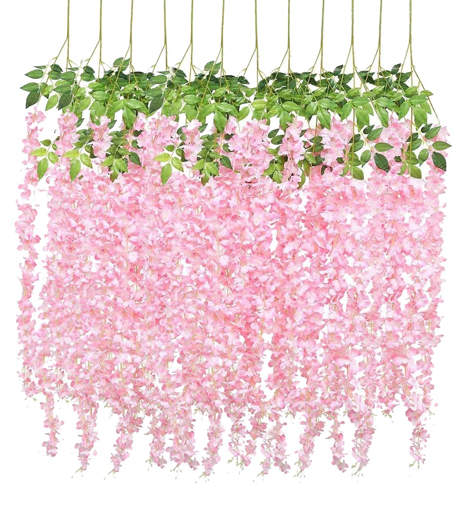 Luyue Wisteria Artificial Flowers 4.6ft Hanging Flowers Garland Vine for Wedding Party Home Decoration 6 Pack (Pink)