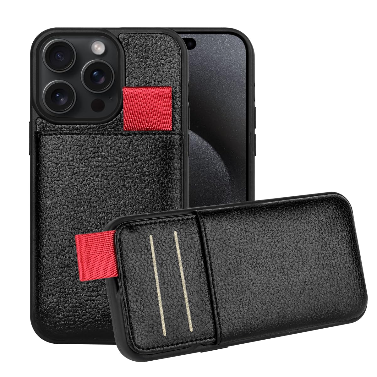 LAMEEKU Case for iPhone 15 Pro Wallet Case, Leather Case with Card Holder, Card Slots Case, RFID Blocking Protective Purse Phone Cover Gift for Women Men Compatible with Apple iPhone 15 Pro 6.1" Black