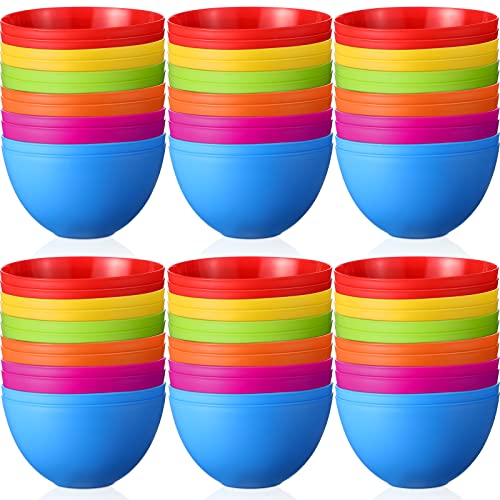 Rtteri 48 Pcs Plastic Bowls 24 oz Cereal Bowls Snack Bowls Colorful Kids Bowls Reusable Microwave Dishwasher Safe Bowls for Dessert Soup Snack Fruit Salad, 6 Colors