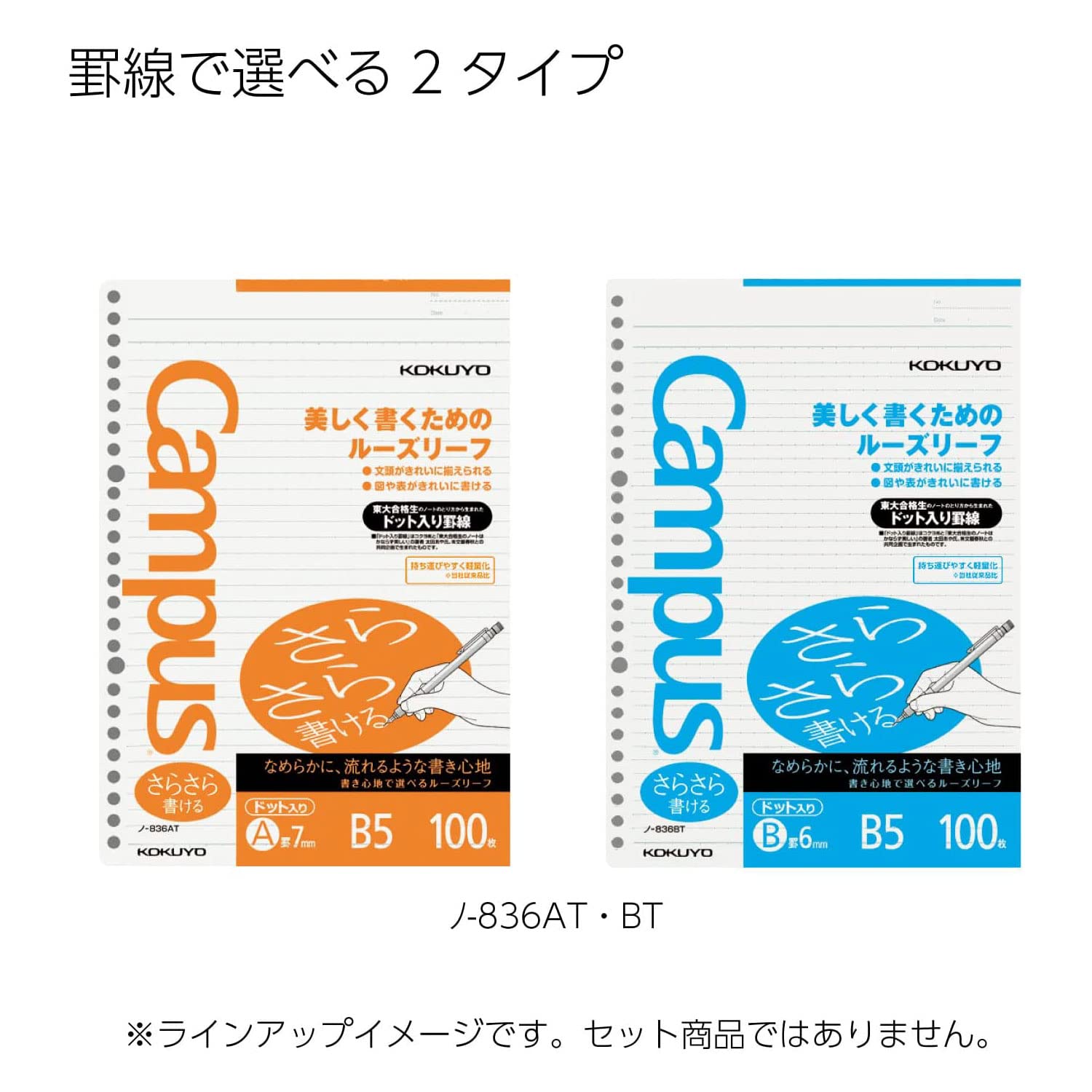 Kokuyo Campus Loose Leaf Paper for Binders, Sarasara Smooth Writing, B5, B 6mm Dotted Ruled, 26 Holes, 36 Lines, 100 Sheets, pH Neutral, Bleed Resistant, 75gsm, Pack of 3, Japan Import (NO-836BTN)