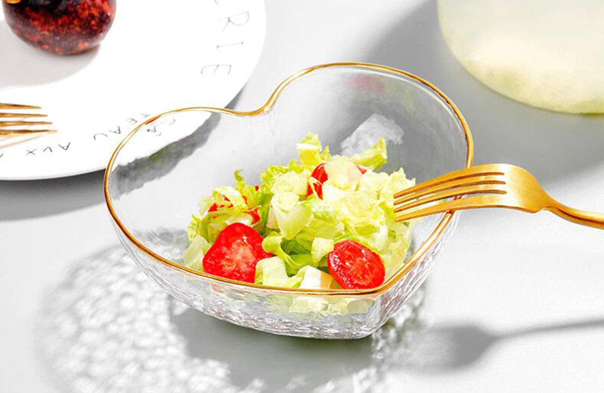 Phnom Penh Glass Bowl Dessert Bird's Nest Salad Bowl Fruit Plate Creative Transparent Heart Shape Breakfast Bowl (15.5 oz)