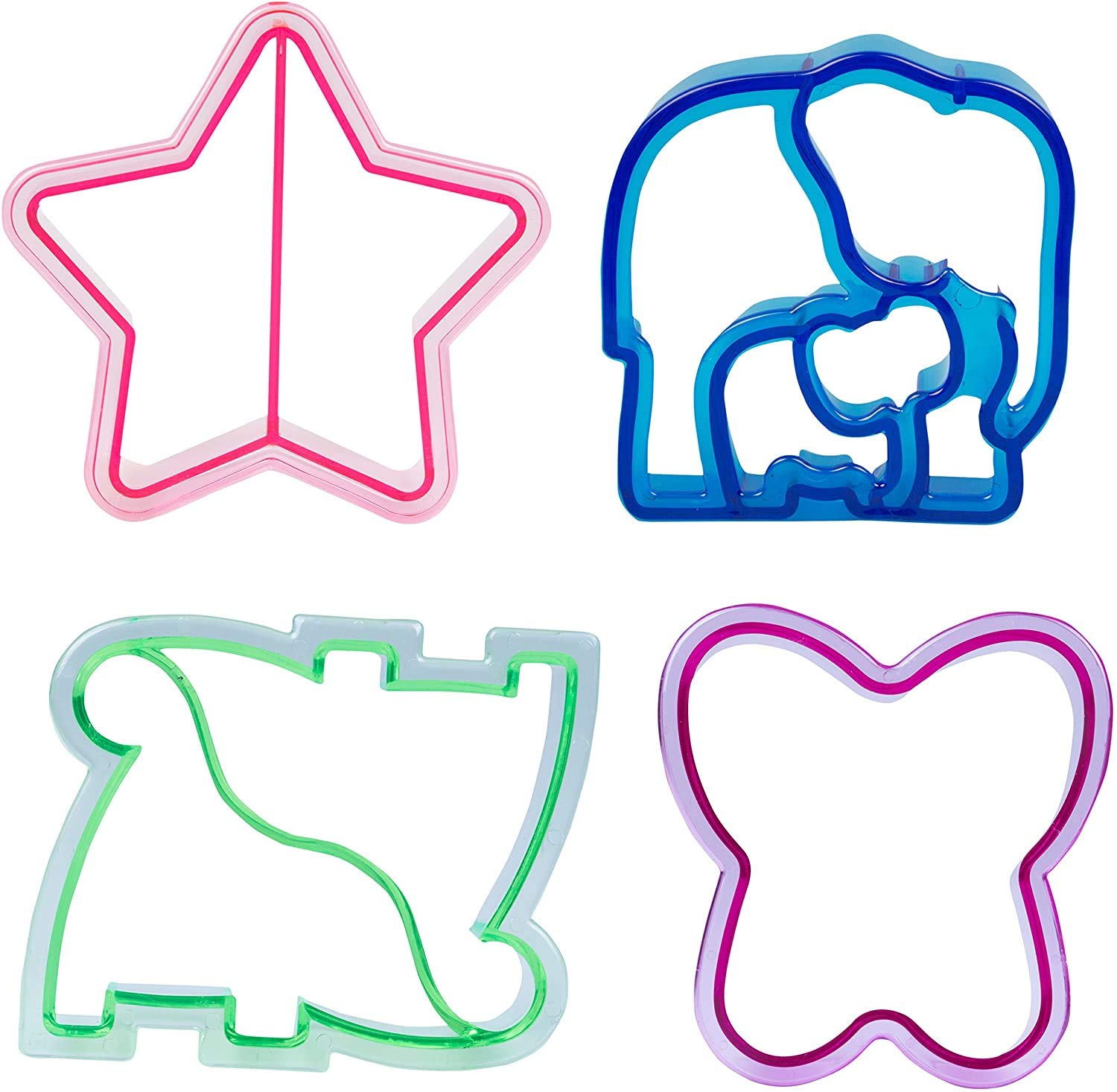 Sandwich Cutters for Kids, 4 pk - Cute Bread Crust & Cookie Cutters with Butterfly, Star, Dinosaur & Elephant - Great for School Lunches and Home Baking