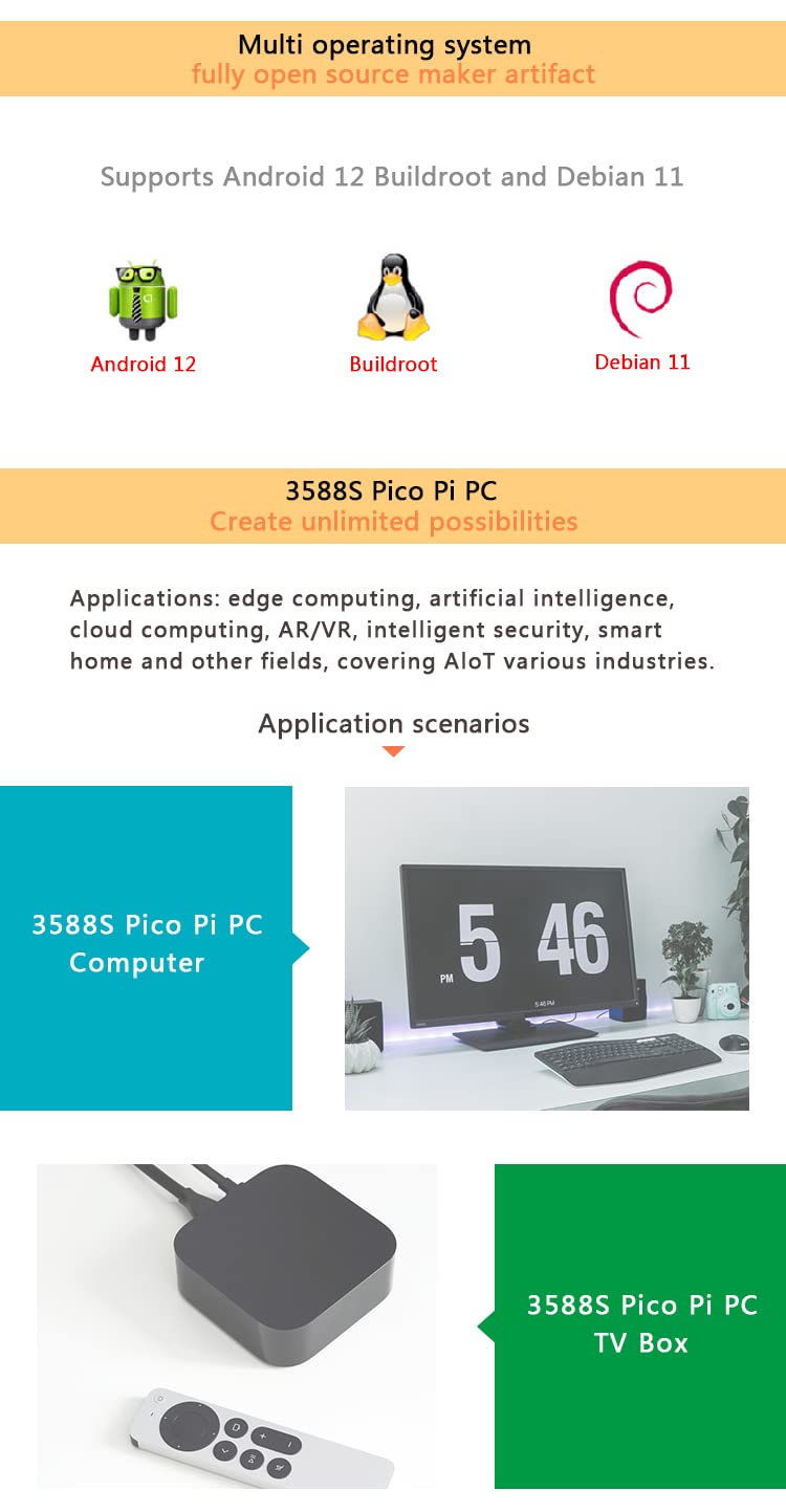 youyeetoo Pico Pi Single Board Computer, RK3588S SBC, 8GB LPDDR4 RAM, Raspberry Pi 4B+ Form Factor,Support Android 12/Linux/Ubuntu/Debian(Not inlucde Emmc)