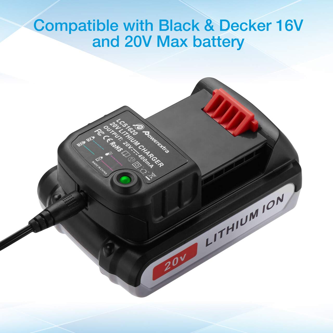 Powerextra 2 Pack LBXR20 Battery 3.0Ah Replace for Black and Decker 20V MAX + 20V Charger for Black Decker 20V MAX 20V
