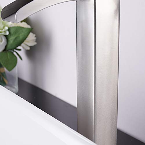 VCCUCINE Modern Vessel Sink Brushed Nickel Tall Waterfall Bathroom Faucet, Single Handle Mixer Vessel Sink Faucet with Pop Up Drain and Two 3/8" Hoses