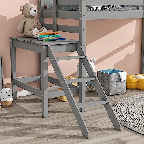 LETSHOME Twin Loft Bed with Platform, Wooden Low Height Loft Bed Frame with Ladder, Metal Loft Bed Frame for Kids Teens Adults, Twin Size for Bedrooms