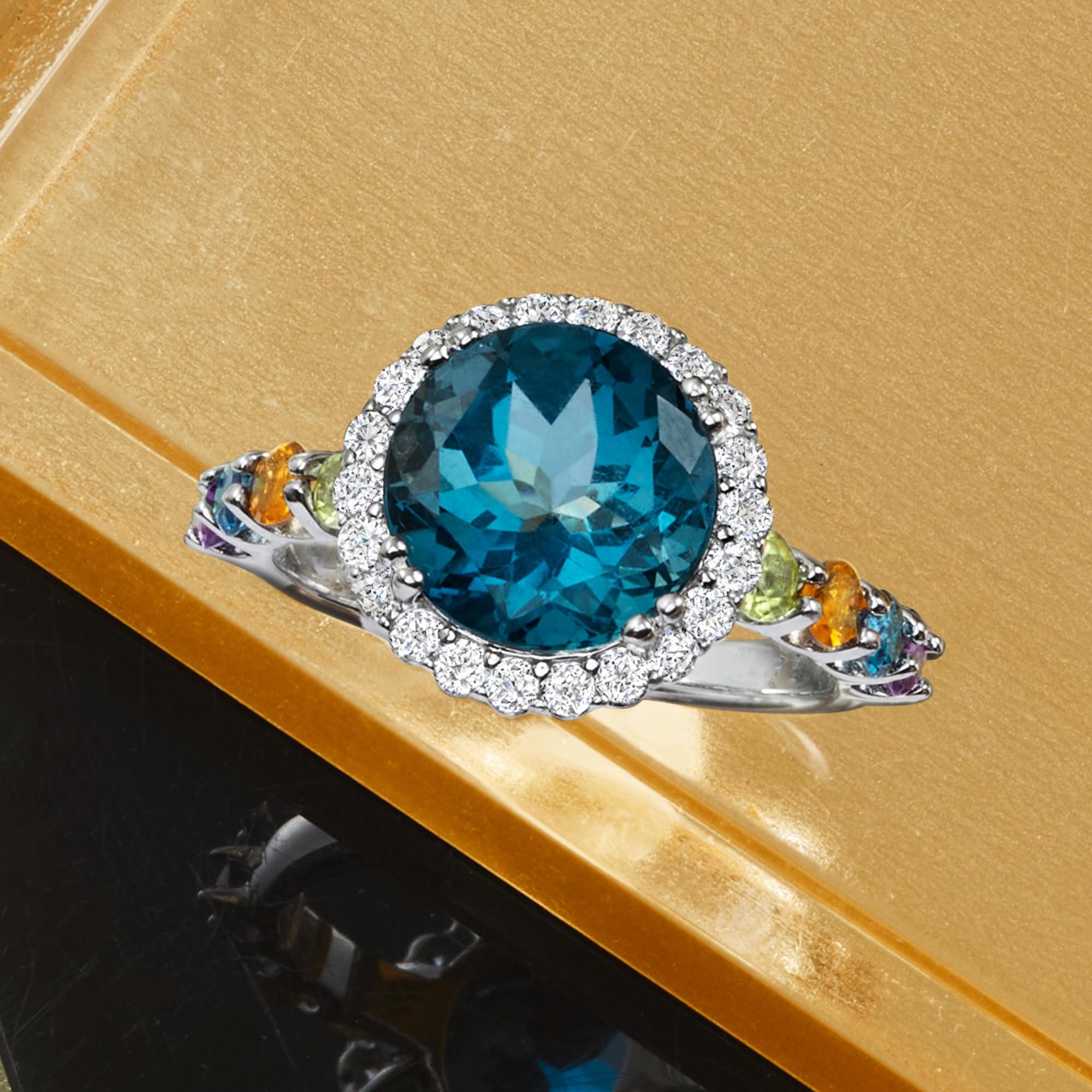 Ross-Simons 4.20 Carat London Blue Topaz and 1.00 ct. t.w. Multi-Gemstone Ring in Sterling Silver. Size 8