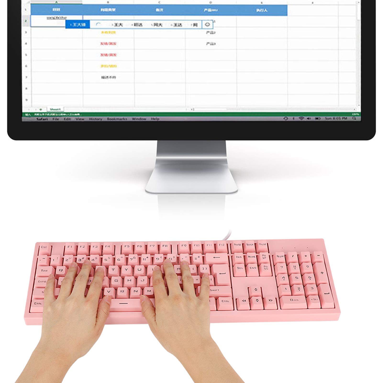 Shanrya Gaming Keyboard, USB Interface 104 Keys Plug & Play Comfortable Laptop Keyboard, Computer Accessory for PC Laptop Office Home(Pink)