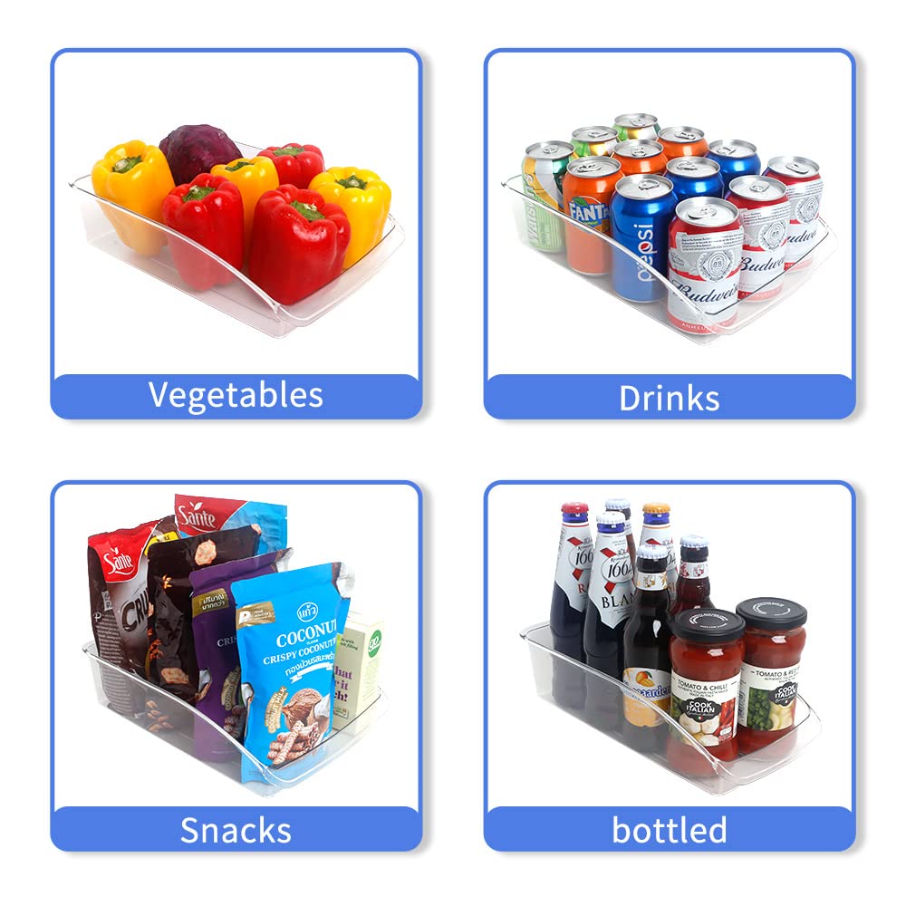 Refrigerator Organizer Bins, Clear Plastic Storage Bins, Stackable Fridge Organizer for Freezer, Cabinet, Fridge, Kitchen Pantry Organization and Storage (Set of 6)