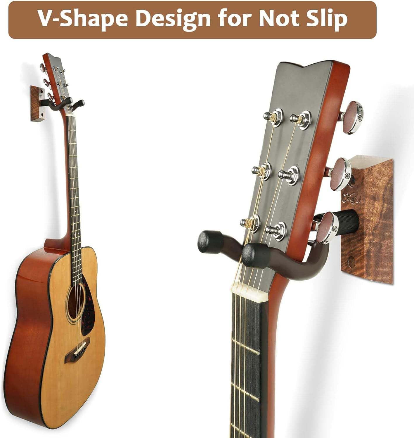 SNIGJAT Guitar Wall Mount, Hardwood Guitar Wall Hanger, 2 Pack Guitar Hanger, V-Shaped Guitar Holder Wall Mount, Guitar Accessories for Acoustic Electric Guitar Bass, Gift for Guitar Player
