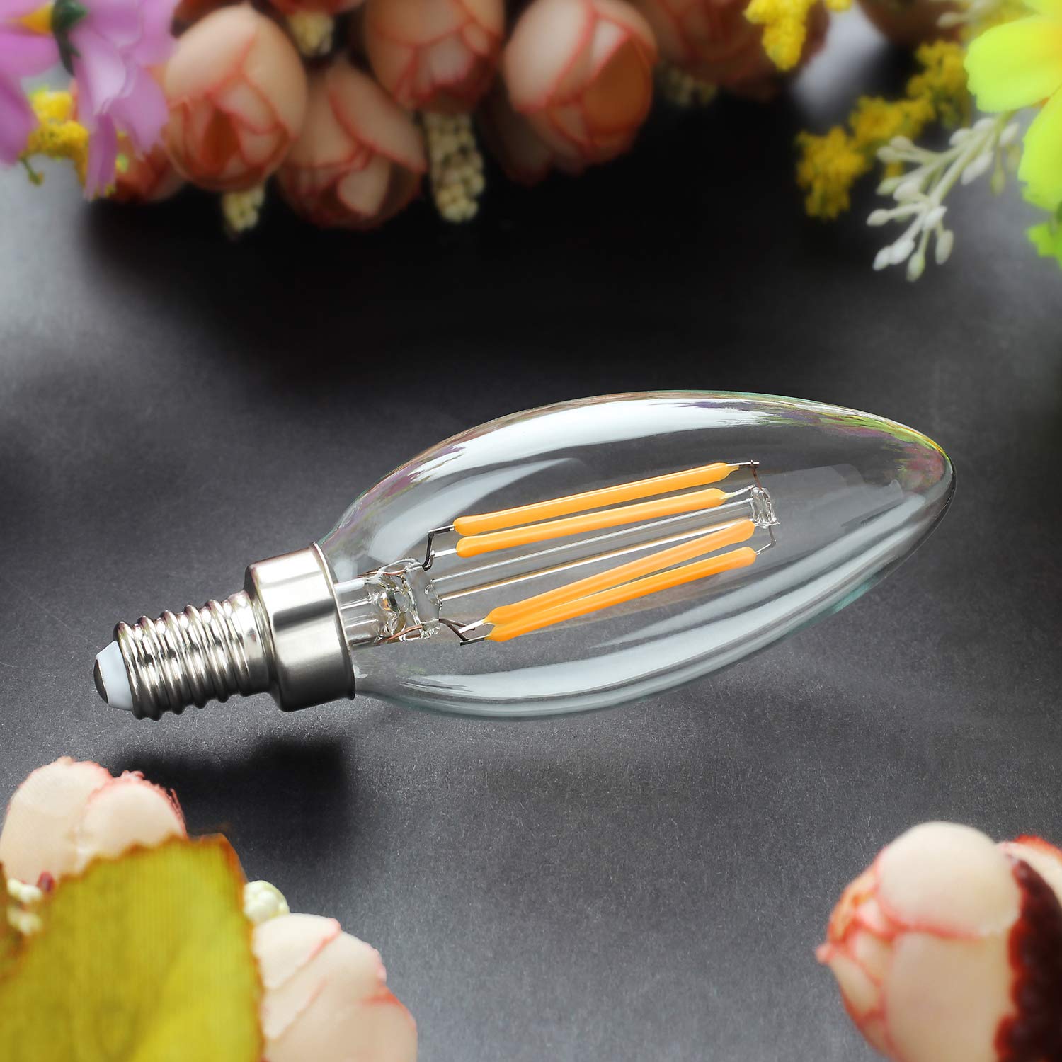 MAXvolador Dimmable LED Candelabra Bulb 60W Equivalent, 2700K Warm White, 6W Chandelier LED Filament Light Bulbs 600Lumens, E12 Base, B11 Decorative Candle Bulb Pack of 12
