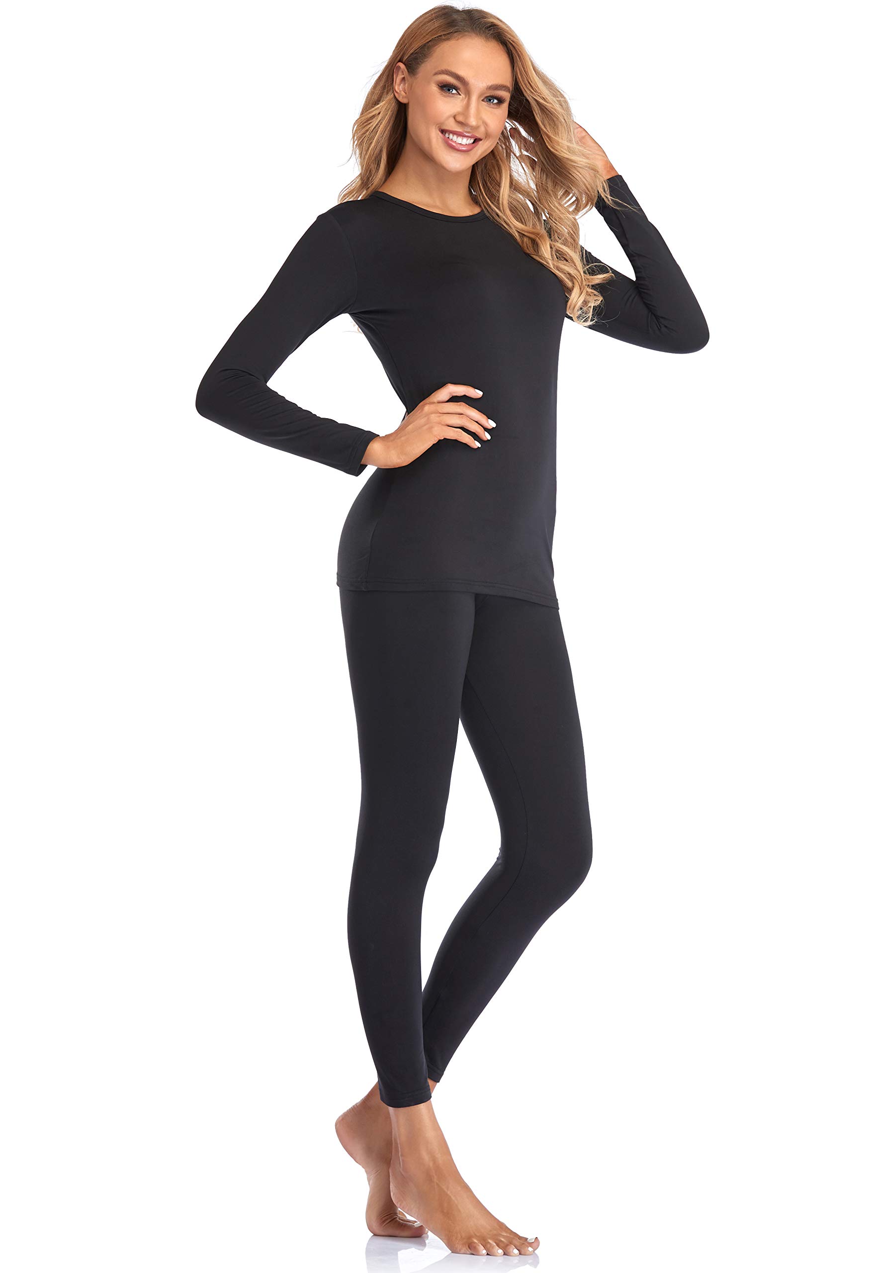 Malist Women's Thermal Underwear Ultra Soft Long Johns Top with Fleece Lined Set Black Small