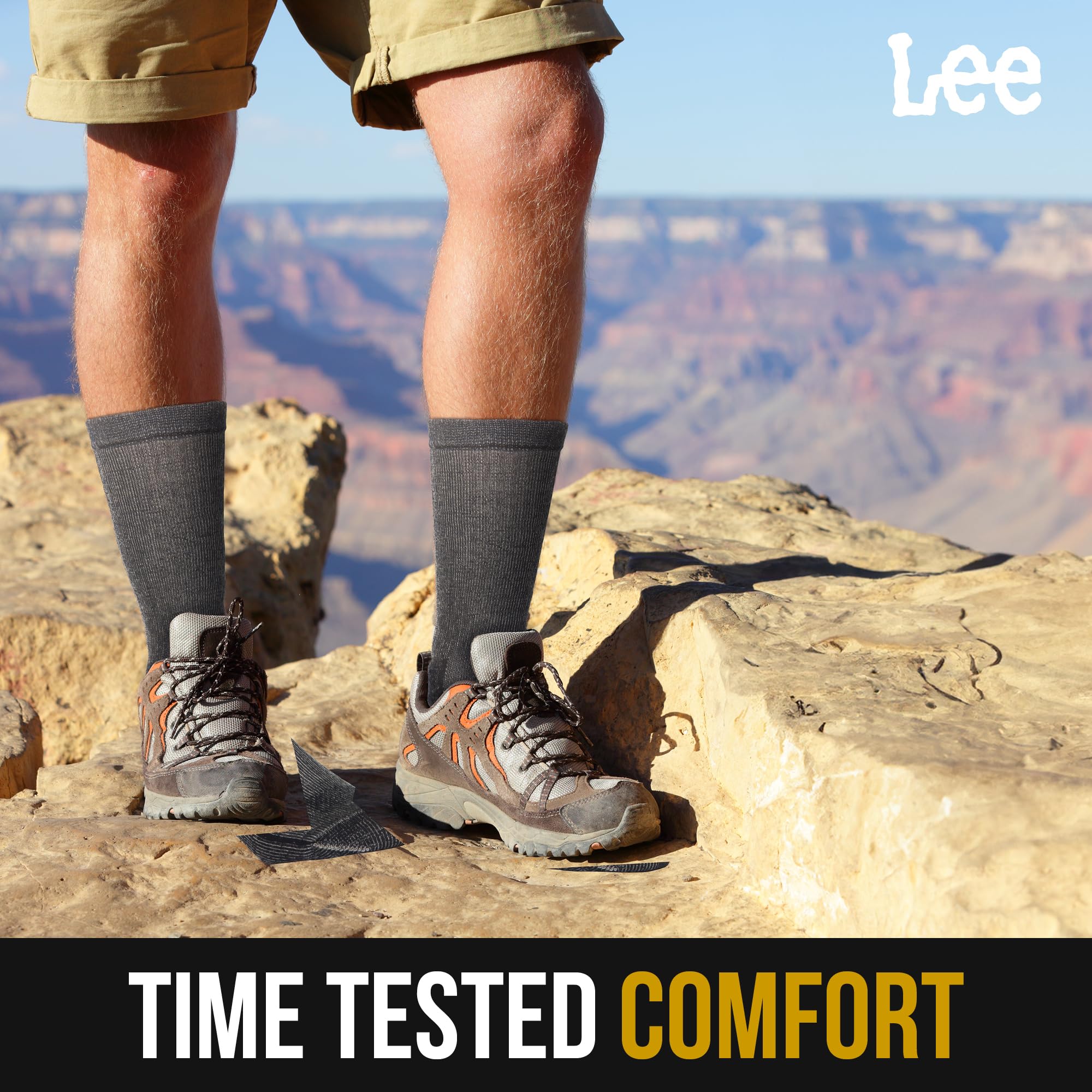Lee Heavyweight Long Cushion Boot Socks for Men - Crew Socks for Work Size 6-12 (CHARCOAL/MUSTARD)