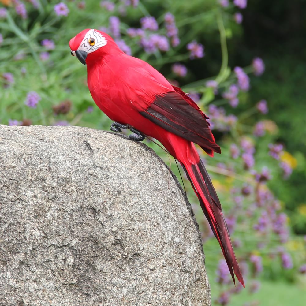 LWINGFLYER Artificial Parrot Life Size Artificial Simulation Foam Feather Parrot Macaw Bird for Costume Shoulder Ornament Modern Home Garden Party Decoration (9.8inch/25cm, Red)