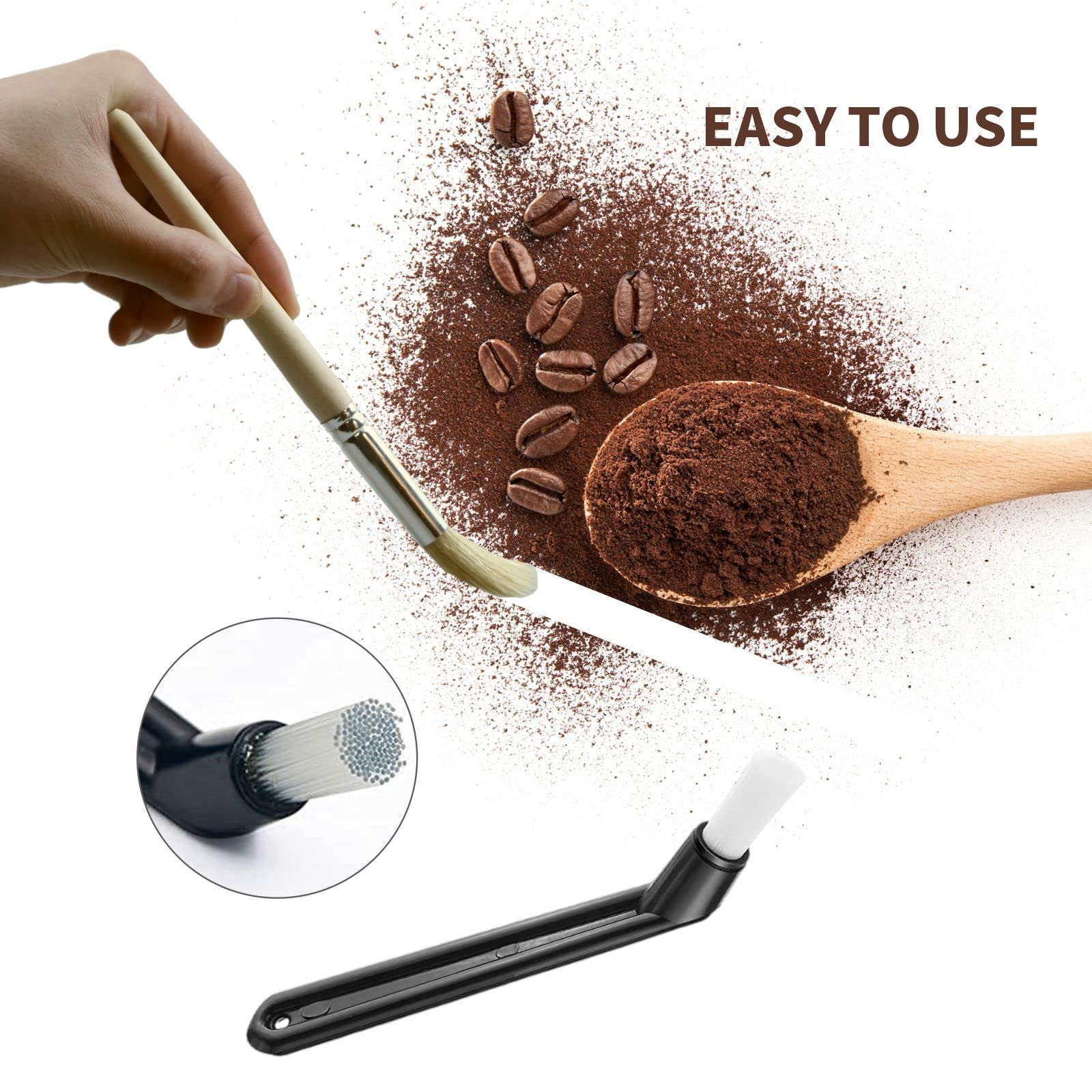 Luxmool 6 Pcs Coffee Brush Set, Professional Espresso Brush Kit, Well-Designed Coffee Grinder Brush, Heavy Wood Handle & Natural Bristles Wood Dusting Coffee Machine Brush