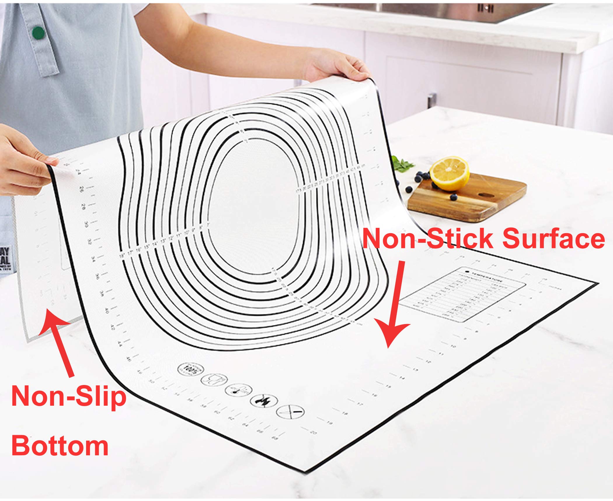 Silicone Pastry Mat Extra Large, 32" x 24" Non-stick Baking Mat with Measurement Kneading Board for Dough Rolling, Non-slip Counter Mat, Oven Liner, Fondant/Pie Crust Mat