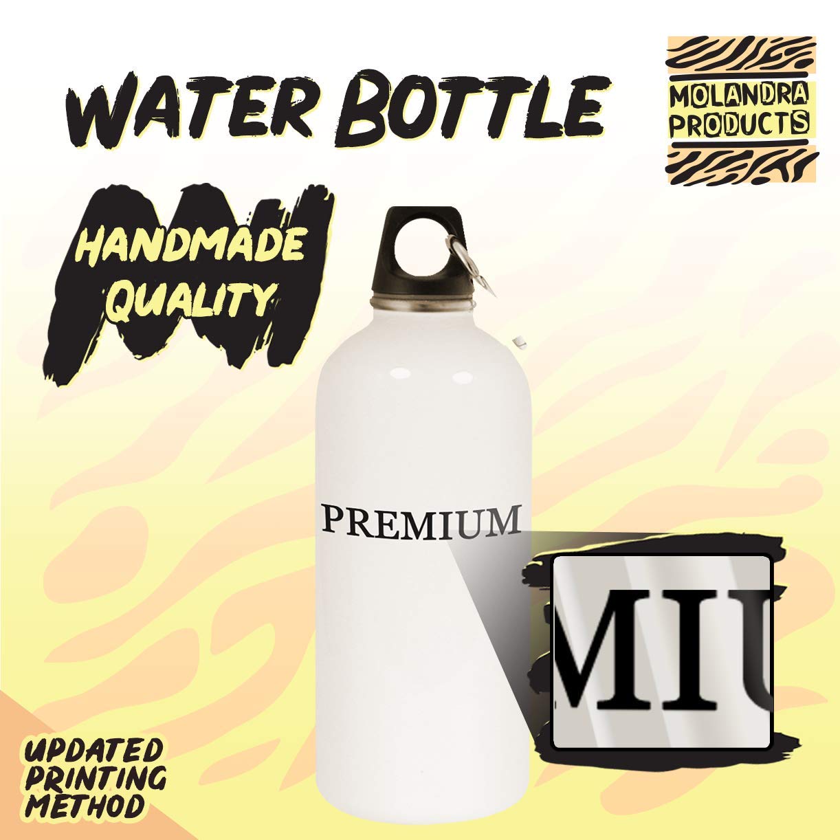 Molandra Products US-C-07-20-02-053100-04-30-19-20 - 20oz Hashtag Stainless Steel White Water Bottle with Carabiner, White
