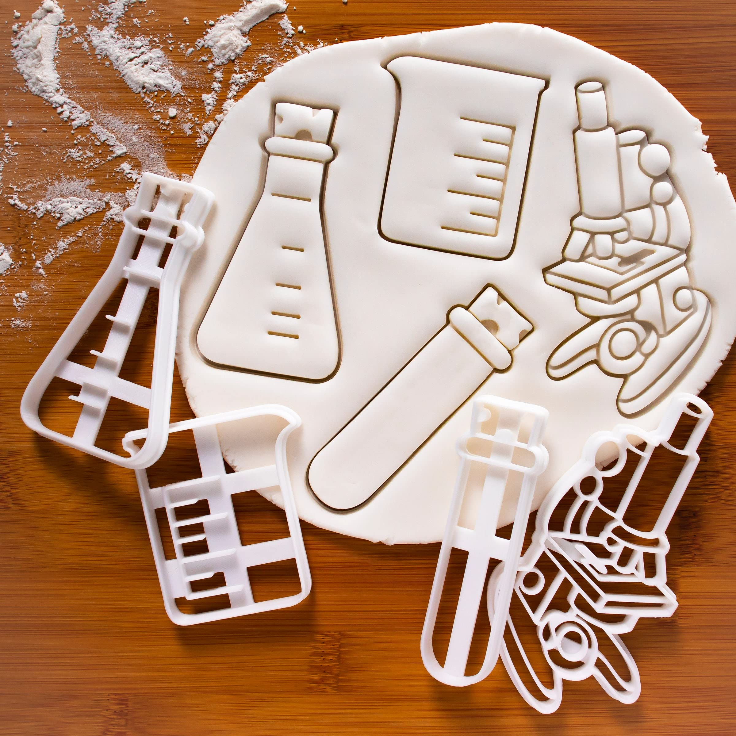 Set of 4 Laboratory Equipment cookie cutters (Designs: Beaker, Microscope, Test Tube, and Conical Flask), 4 pieces - Bakerlogy