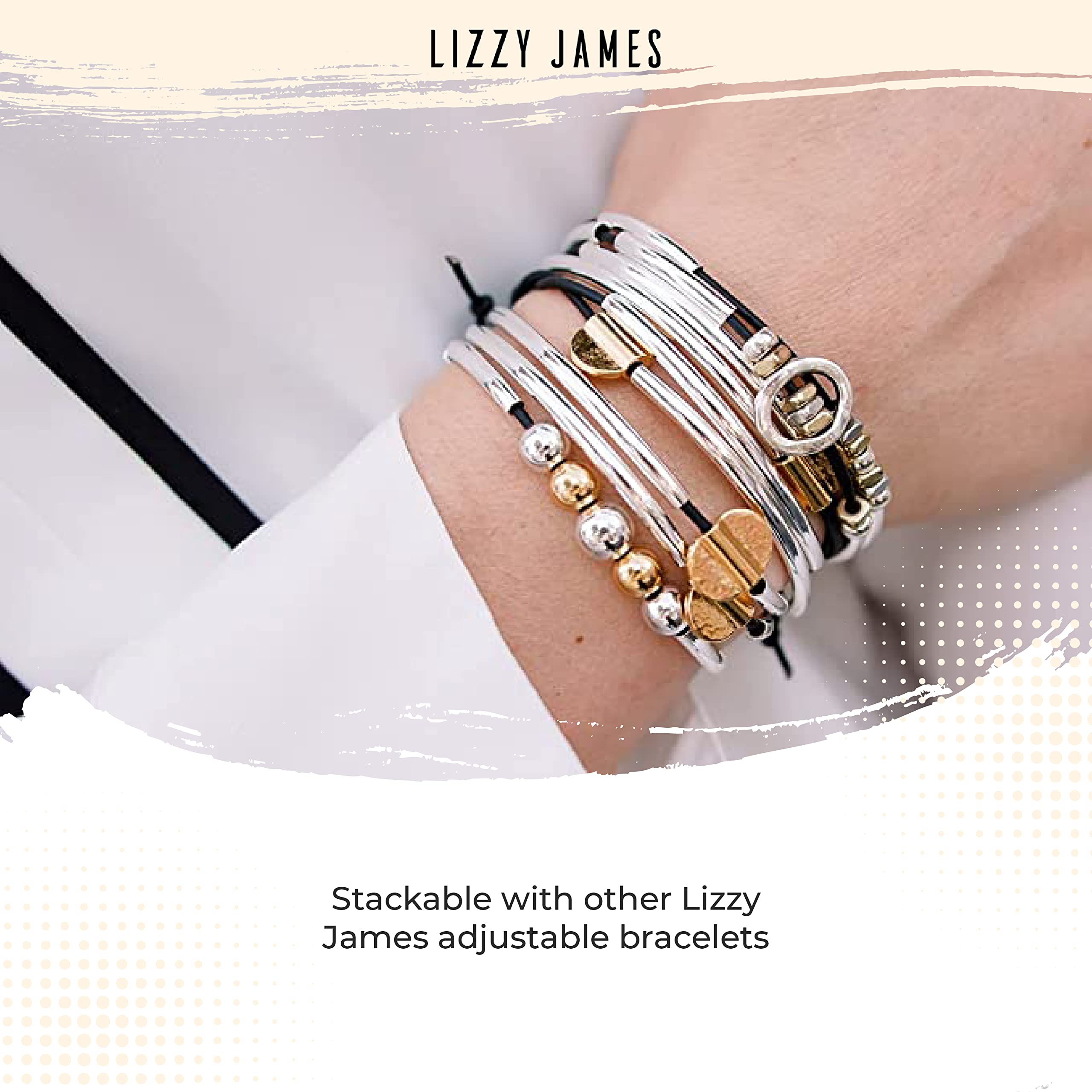 Lizzy James Compassion Adjustable Leather Bracelet with Silver and Gold Plated Beads