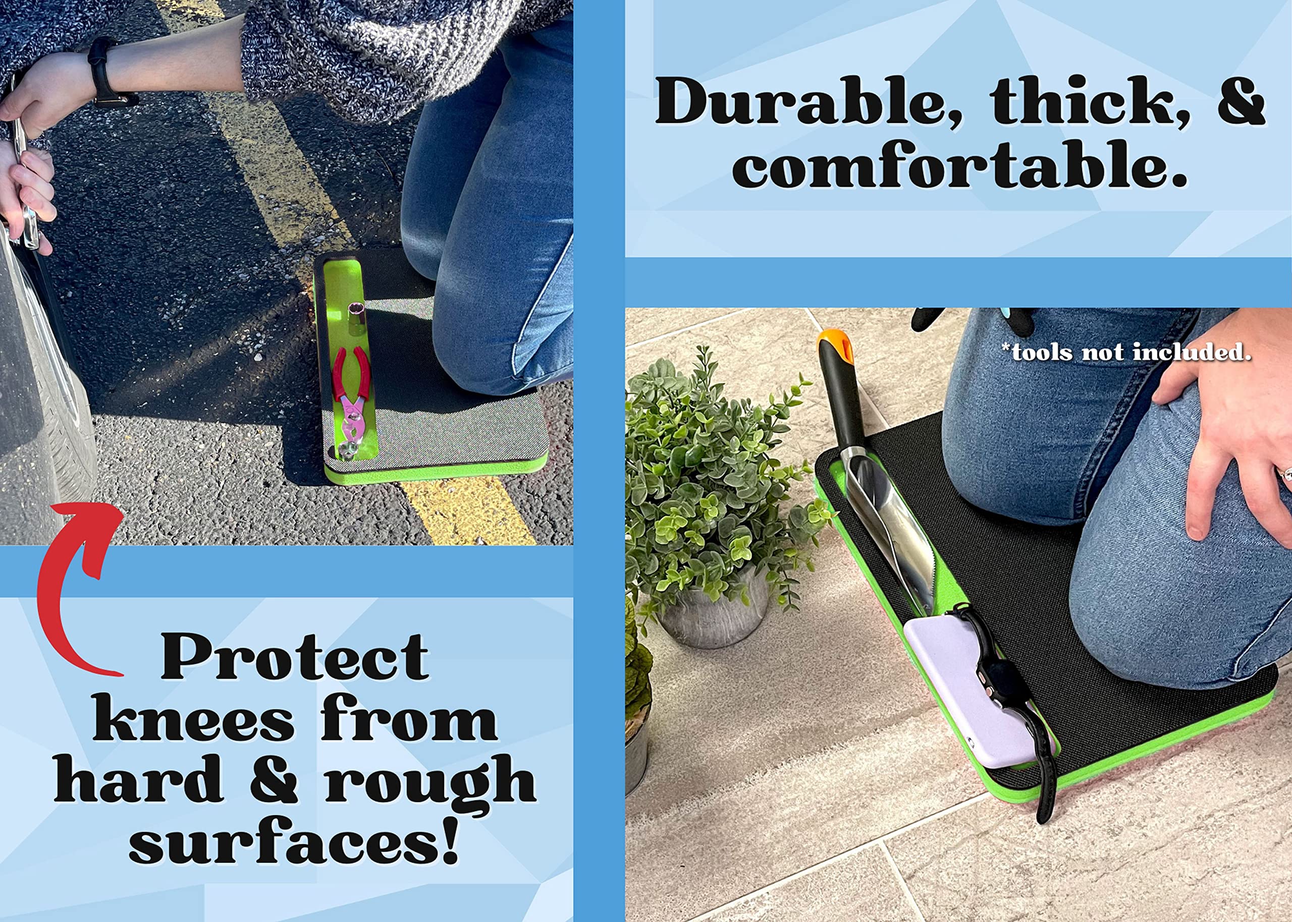 Polar Whale 2 Portable Knee Cushions Green and Black with Tool Pocket for Home Garden Work Automotive Workshop More Durable Thick Comfortable High Density Waterproof Foam 15 x 10 Inches Kneeling Pad