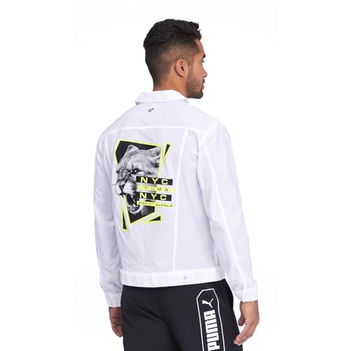 PUMA Mens Nyc Wind Trucker Button Up Jacket Athletic Outerwear Casual - White - Size XXL
