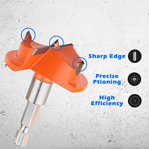 Vearter 1-3/8'' Tungsten Carbide Forstner Drill Bit, 2-Flute Woodworking Hinge Cup Hole Saw Cutter with Quick Release Shank for Kitchen Cupboard (35mm)