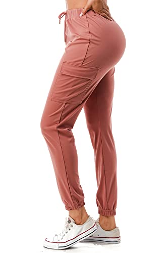 Petalroz Women's Cargo Joggers Drawstring Hiking Pants for Women Outdoor Casual Athletic Workout with Pockets,Pink,X-Large