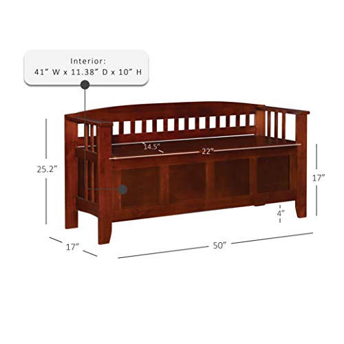 Linon Home Decor Storage Bench with Short Split Seat Storage, Walnut, 50 inchw x 17 inchd x 25.25 inchh.