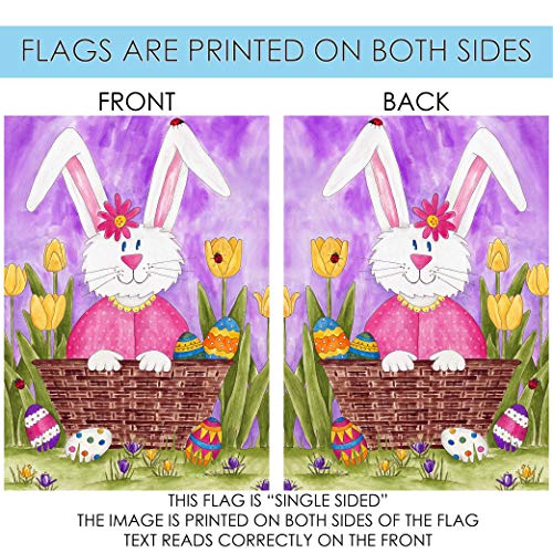 Toland Home Garden 1112307 Long Eared Bunny Easter Flag 12x18 Inch Double Sided Easter Garden Flag for Outdoor House Eggs Flag Yard Decoration