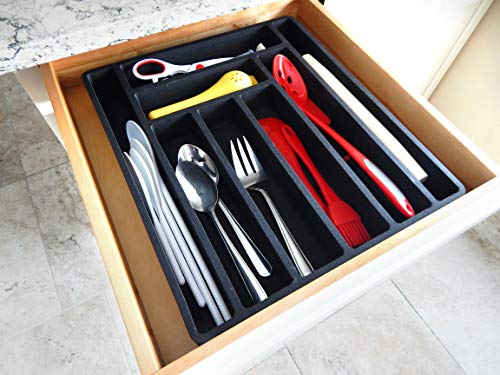 Polar Whale 4 Large Flatware Silverware Drawer Organizers for Cutlery Forks Knives Spoons Serving Utensils Non-Slip Premium Waterproof Tray Insert 16 x 18 Inches 8 Slot Extra Deep Set of 4