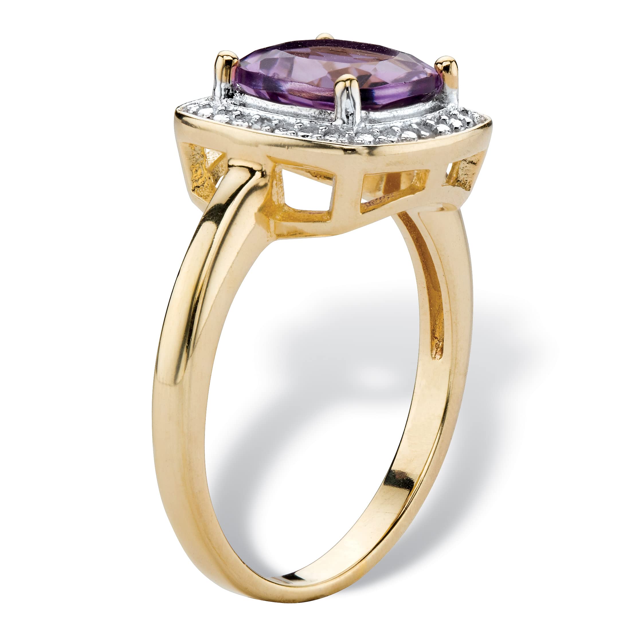 PalmBeach Yellow Gold-Plated Sterling Silver Princess Cut Genuine Gemstone and Diamond Accent Halo Ring Size 9
