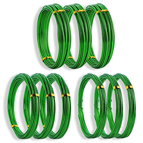 Sanlykate Bonsai Training Wire Kit, 9 Roll Tree Training Wires 295.27 Feet Total, 1.0mm, 1.5mm, 2.0mm Anodized Aluminum Wire Set, Hold Plant Branches Trunks - Green