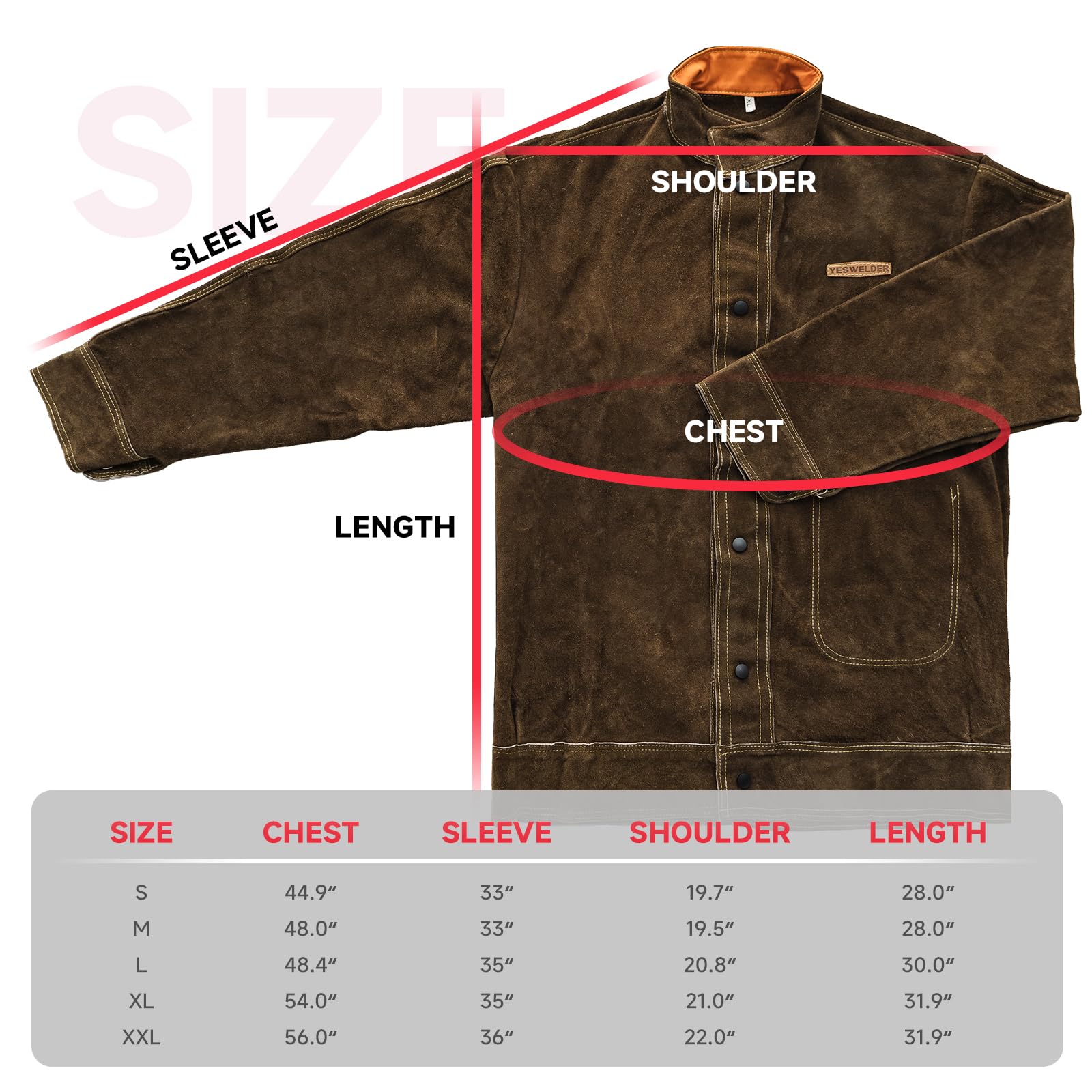 YESWELDER Leather Welding Jacket for Men Women,Heavy Duty welder jacket,Heat Flame Resistant Welding Coat