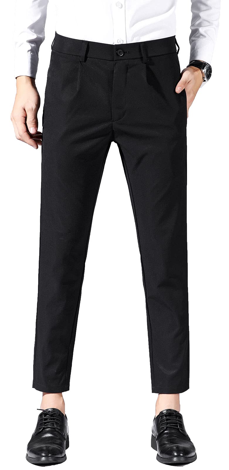 Plaid&Plain Men's Cropped Pants Slim Fit Dress Pants Uniform Pants Suit Pants for Men 662# Grey 34Wx26L