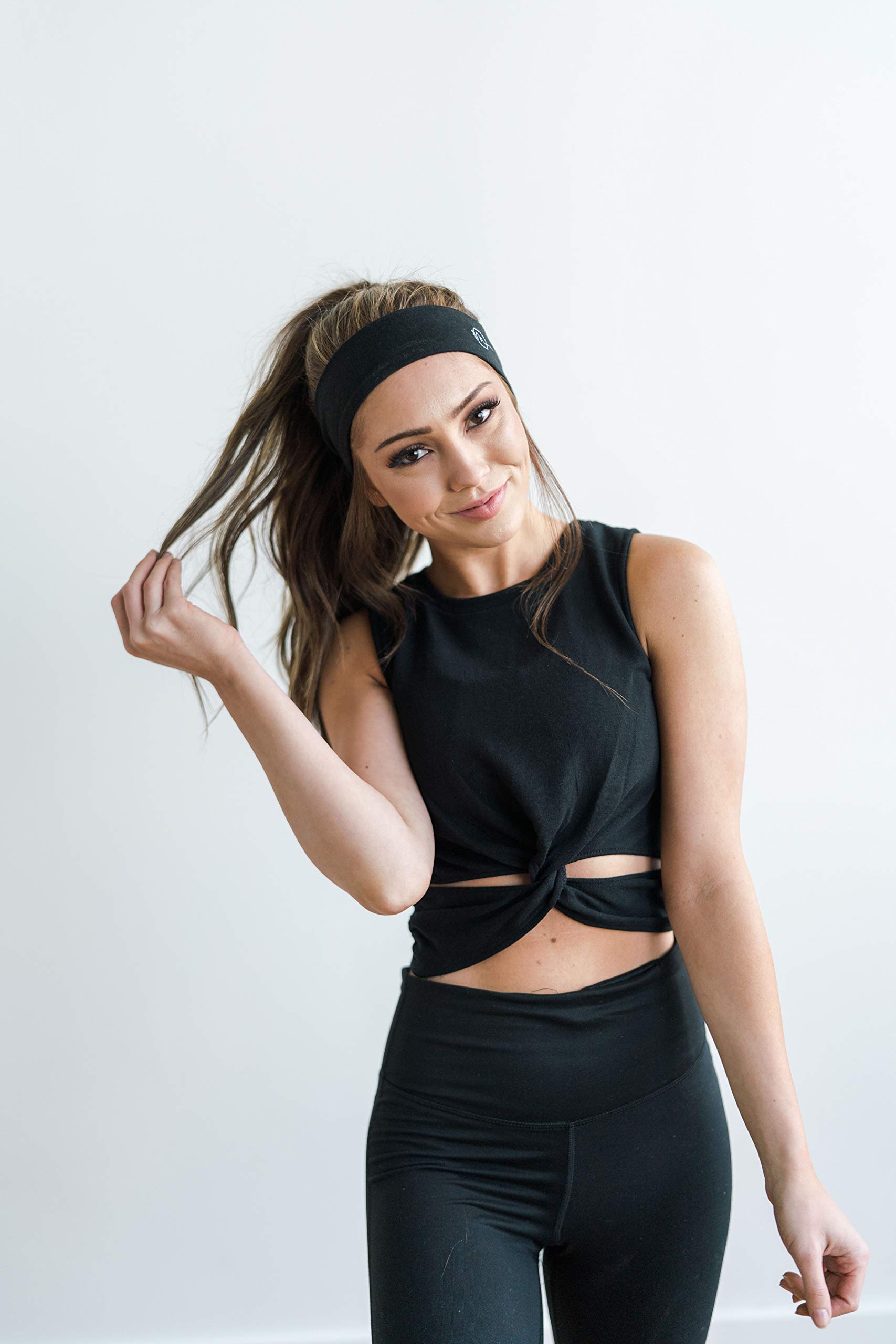 Maven Thread Women's 2" Wide Non Slip Sweat-Wicking Headband for Exercise and Yoga, 2-Pack (Onyx)