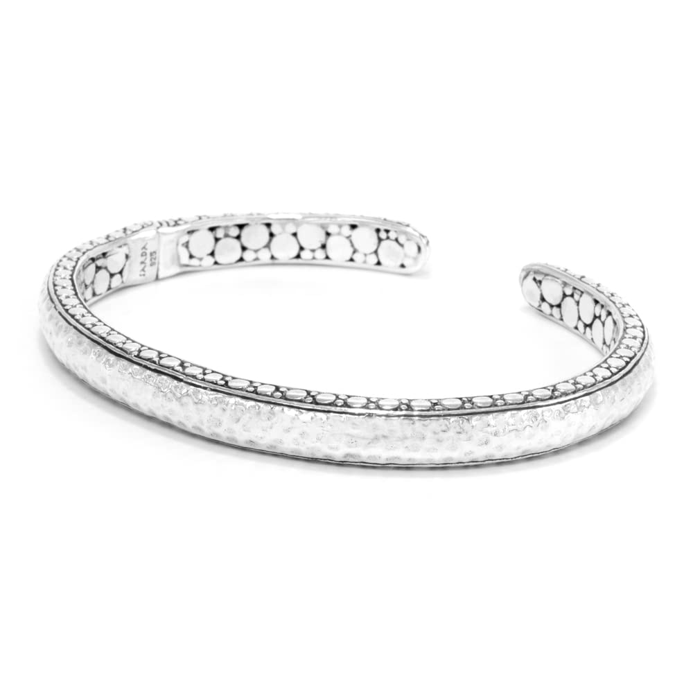 SARDA - .925 Sterling Silver Hammered & Flat Jawan Oval Hinged Open Bangle Bracelet 7"- Handmade by Bali Artisans - Fits Wrist Sizes 6" - 7"