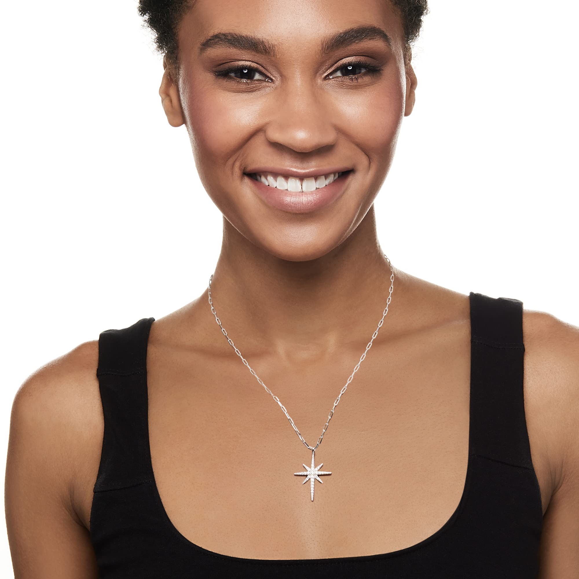 Ross-Simons Charles Garnier Starburst .68 ct. t.w. CZ Pendant Necklace in Sterling Silver. 17 inches