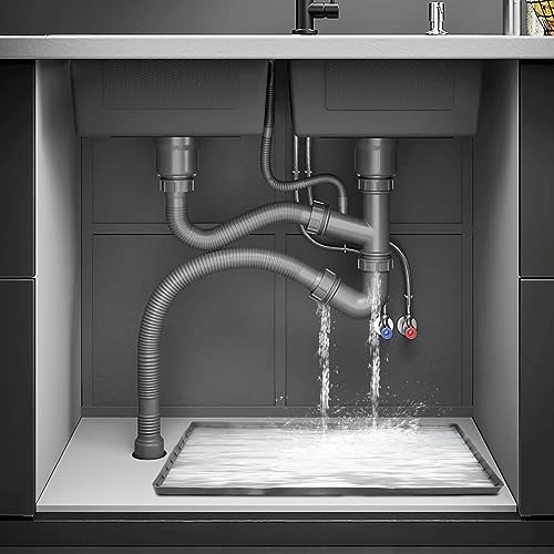 Under Sink Mat,34"X22" Under Sink Mat For Kitchen,Silicone Under Sink Liner,Wa-terproof Kitchen Cabinet Tray,Kitchen Bathroom Cabinet Mat And Protector For Drips Leaks Spills(size:33.86 x 22.05inch)