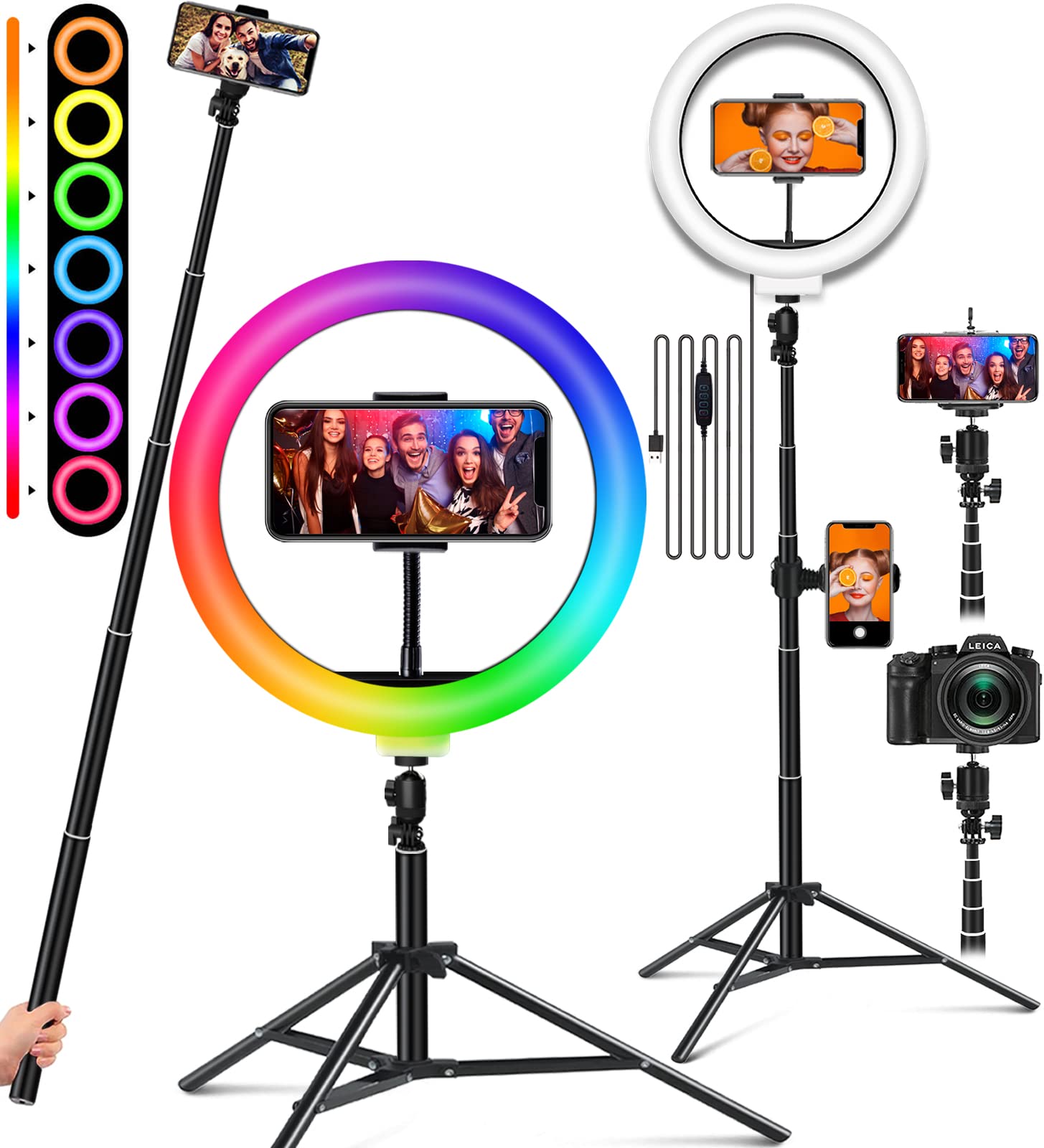 Selfie Ring Light with Stand and Phone Holder, RGB 10'' Ringlight for Photography/YouTube/Video Recording/Vlogs/Makeup/Live Stream/TikTok