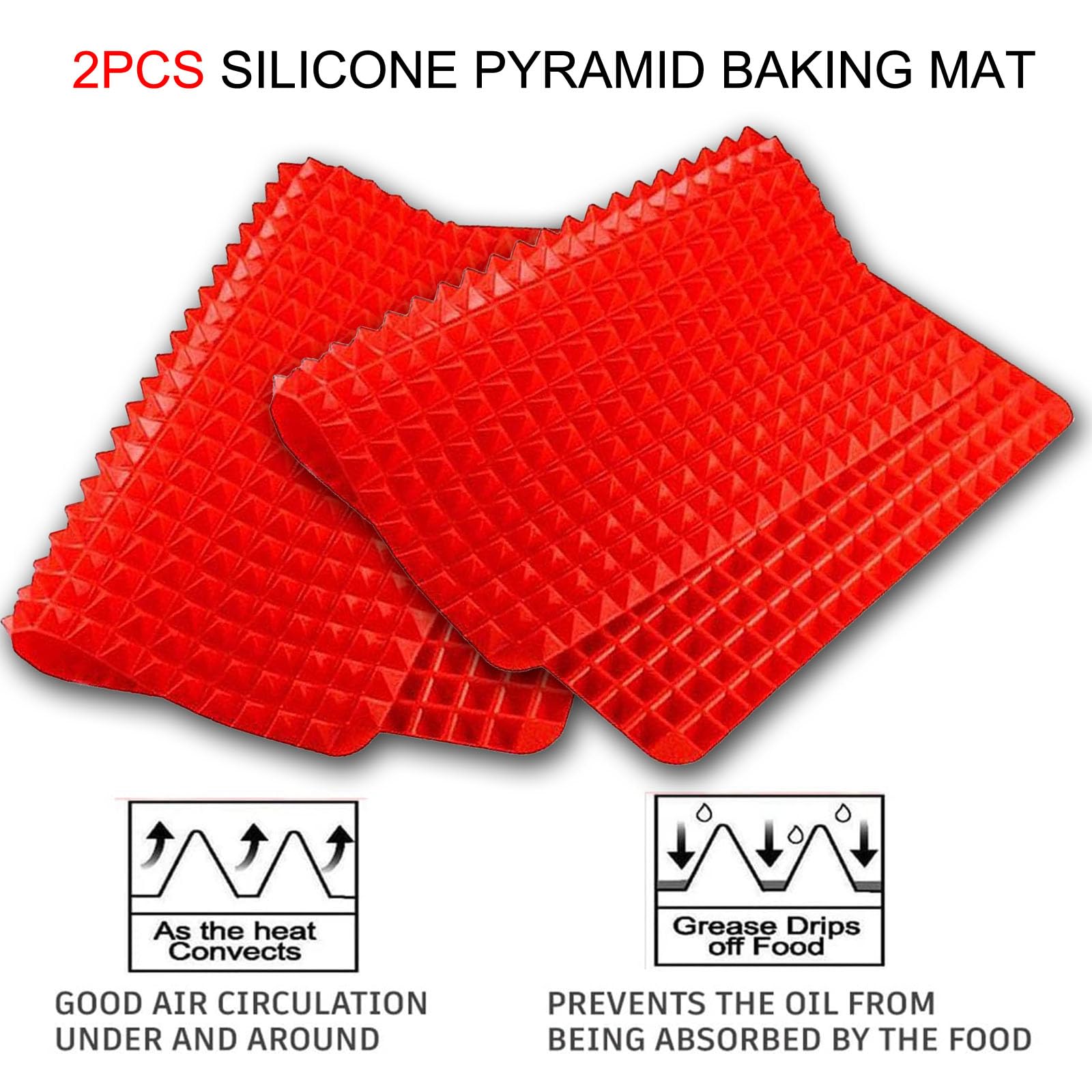 ShangPinFeiLi Silicone Baking Mat Pyramid Sheets Cooking Pan 16"x11" 2 Pack-Red,Best Healthy Fat Reducing Nonstick Cooking Mat for Baking Mat with Grid for Oven Grilling BBQ, Baking and Roasting