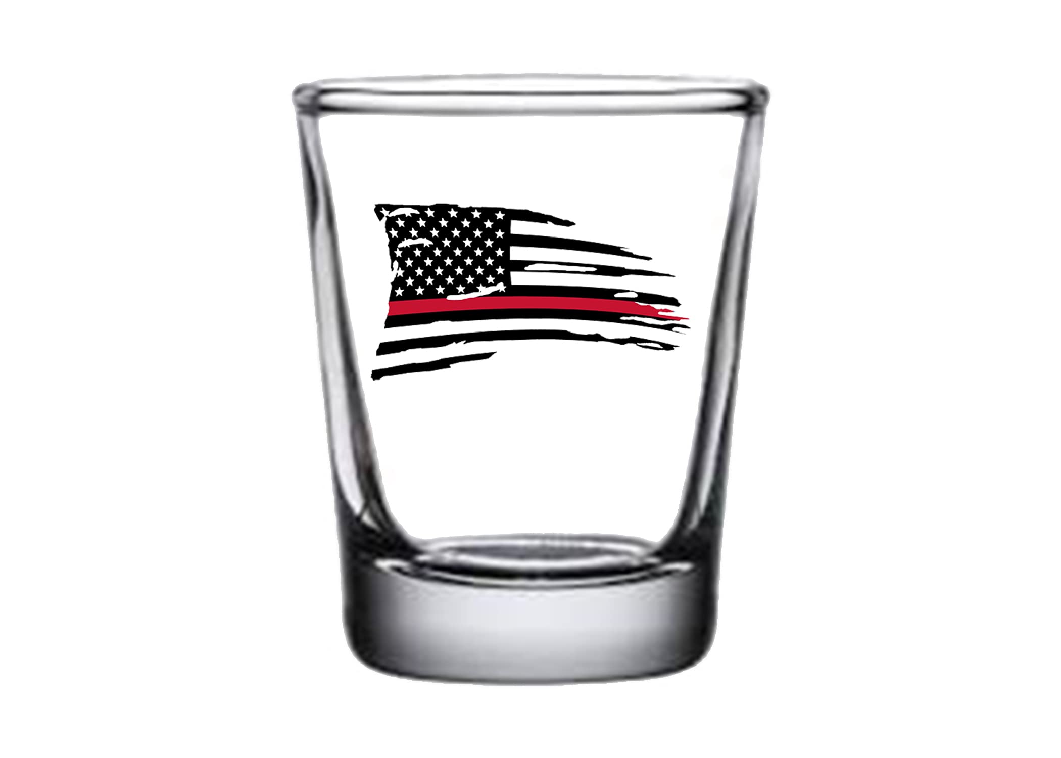 Rogue River Tactical Tattered Wavy Distressed Thin Red Line Flag Shot Glass Gift For Fire Fighter Firefighter FD Fire Department