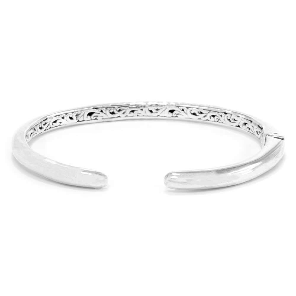 Sarda - .925 Sterling Silver High Polish & Hammered Oval Kickback Bracelet - Handmade by Bali Artisans - Size 7-1/4"